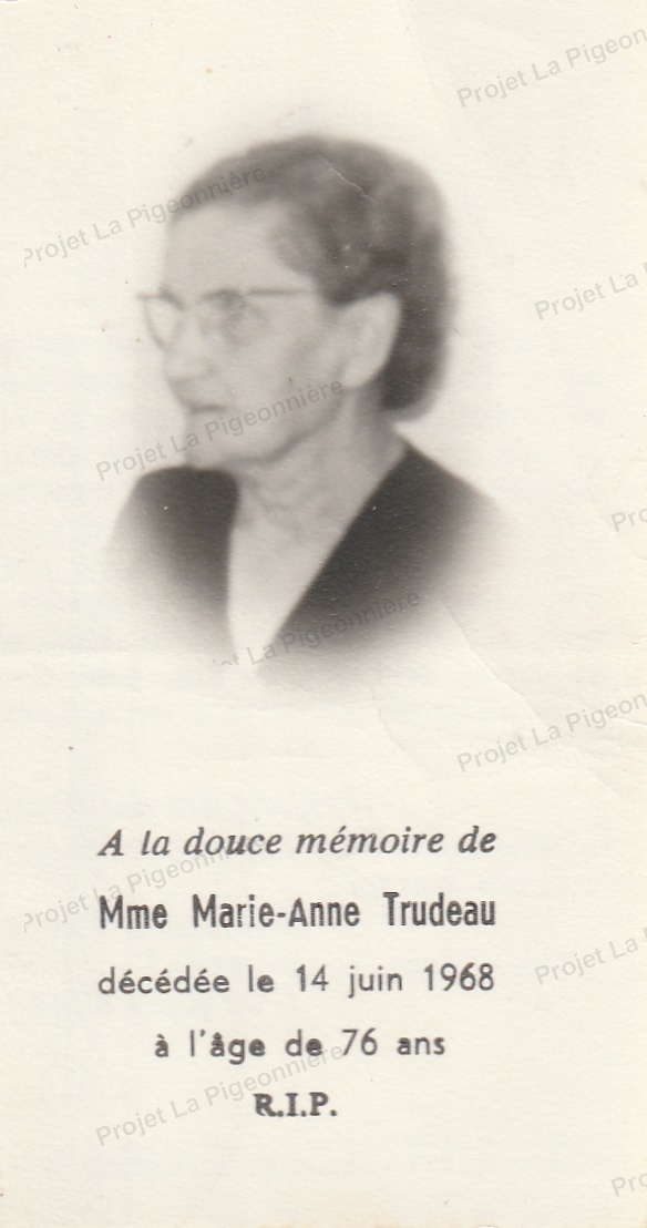 Philippe Trudeau et Marie Anne (Anna) Raymond – Projet La Pigeonnière